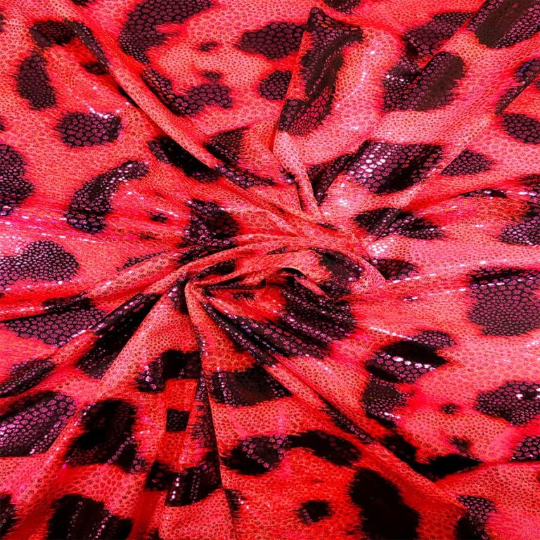 Lycra imprimé pailleté leopard rouge - Vente de Tissus au mètre ...