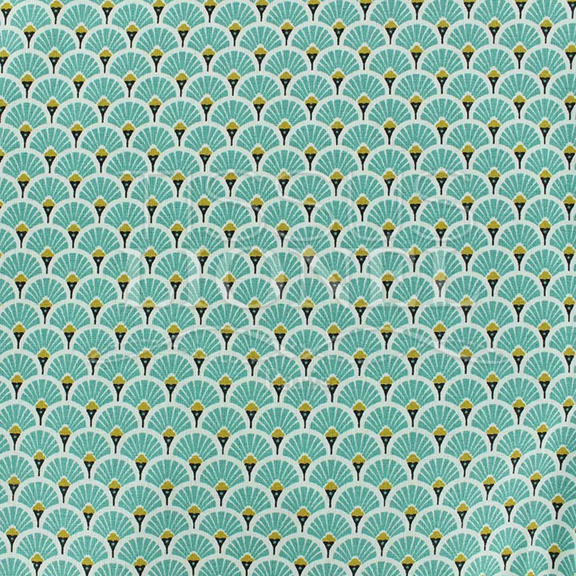 Tissu coton imprimé motif paon nuage turquoise - Tissus Lionel