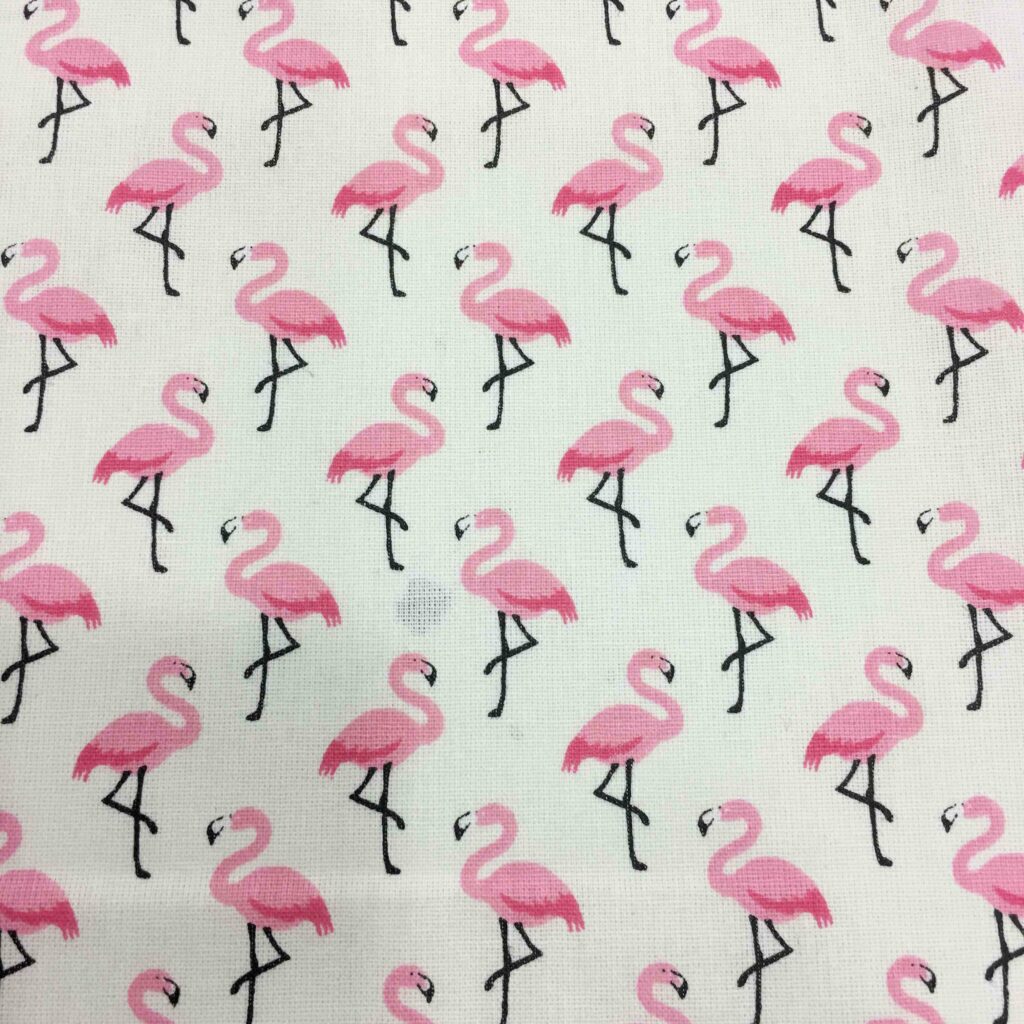 Tissu coton motif imprimé Flamant rose blanc – Tissus Lionel