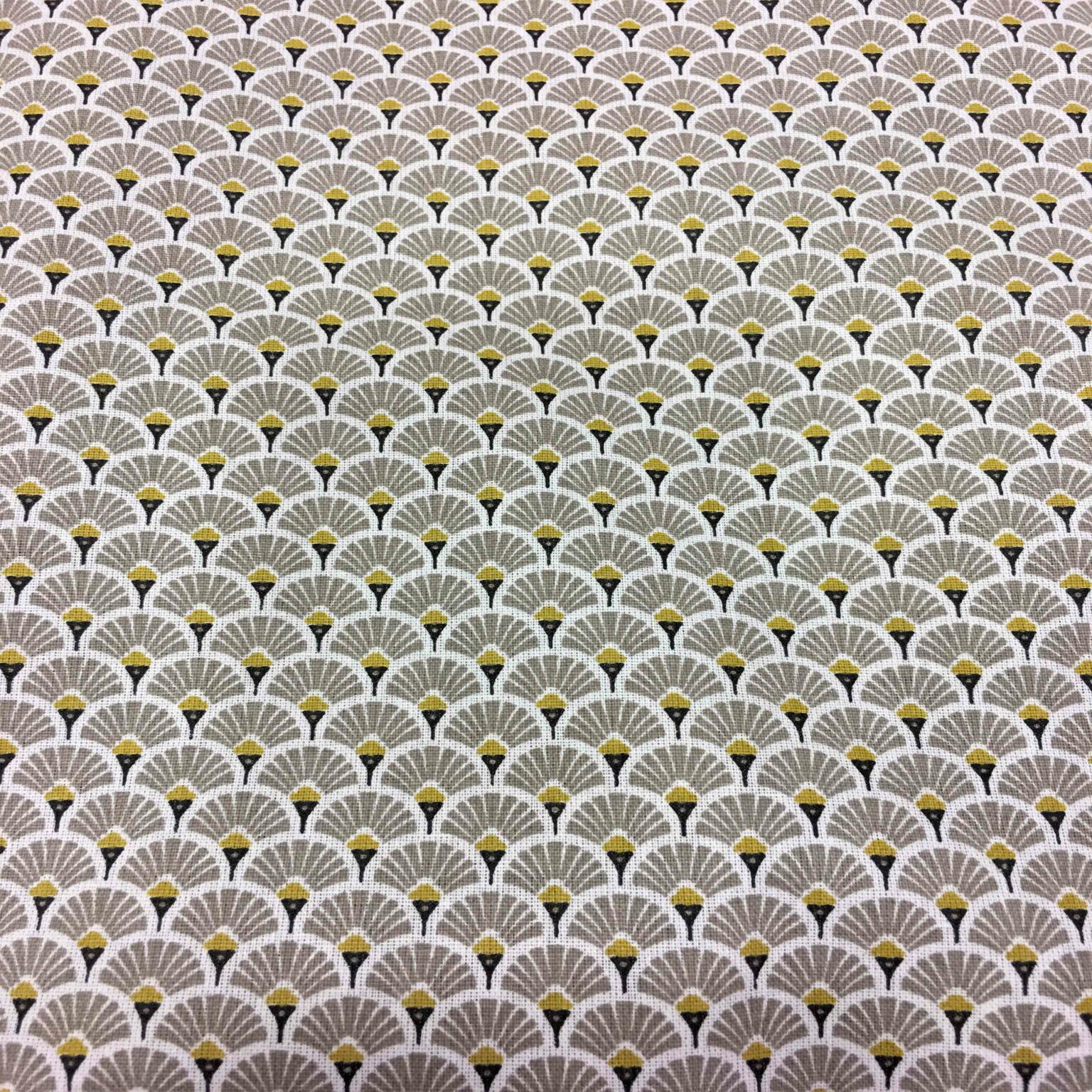 Tissu coton motif imprimé Paon nuage taupe et or – Tissus Lionel