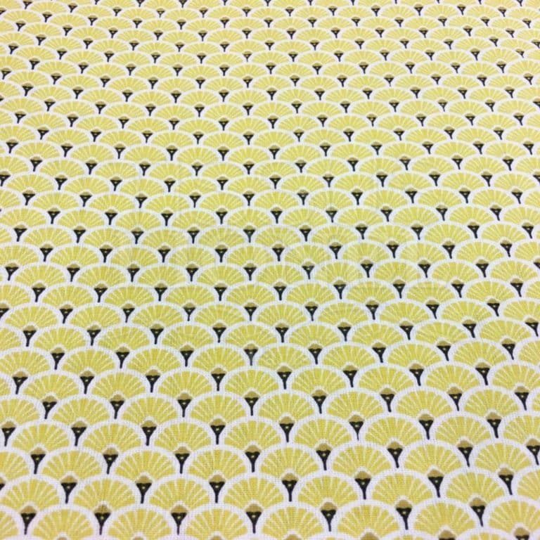 Tissu coton motif imprimé Paon bleu clair et or - Tissus Lionel